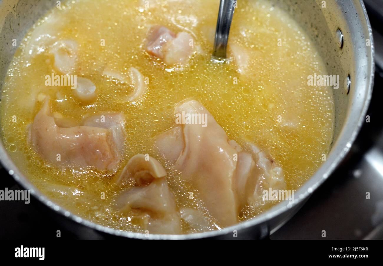 Selective focus of an Arabic Egyptian cuisine of kawareh soup ...