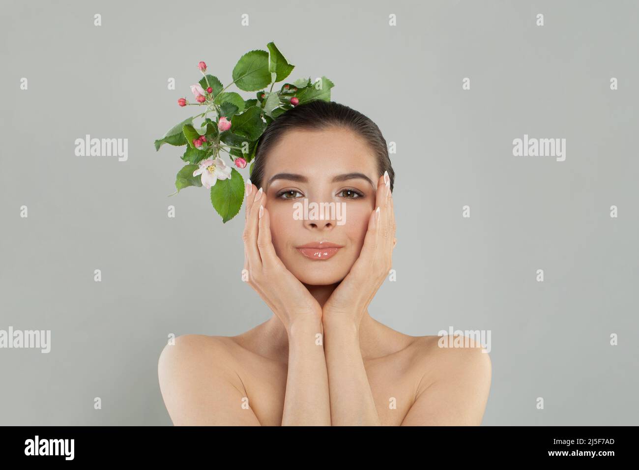 Spa Woman Portrait. Beautiful Spa Model Touching Her Face. Perfect ...