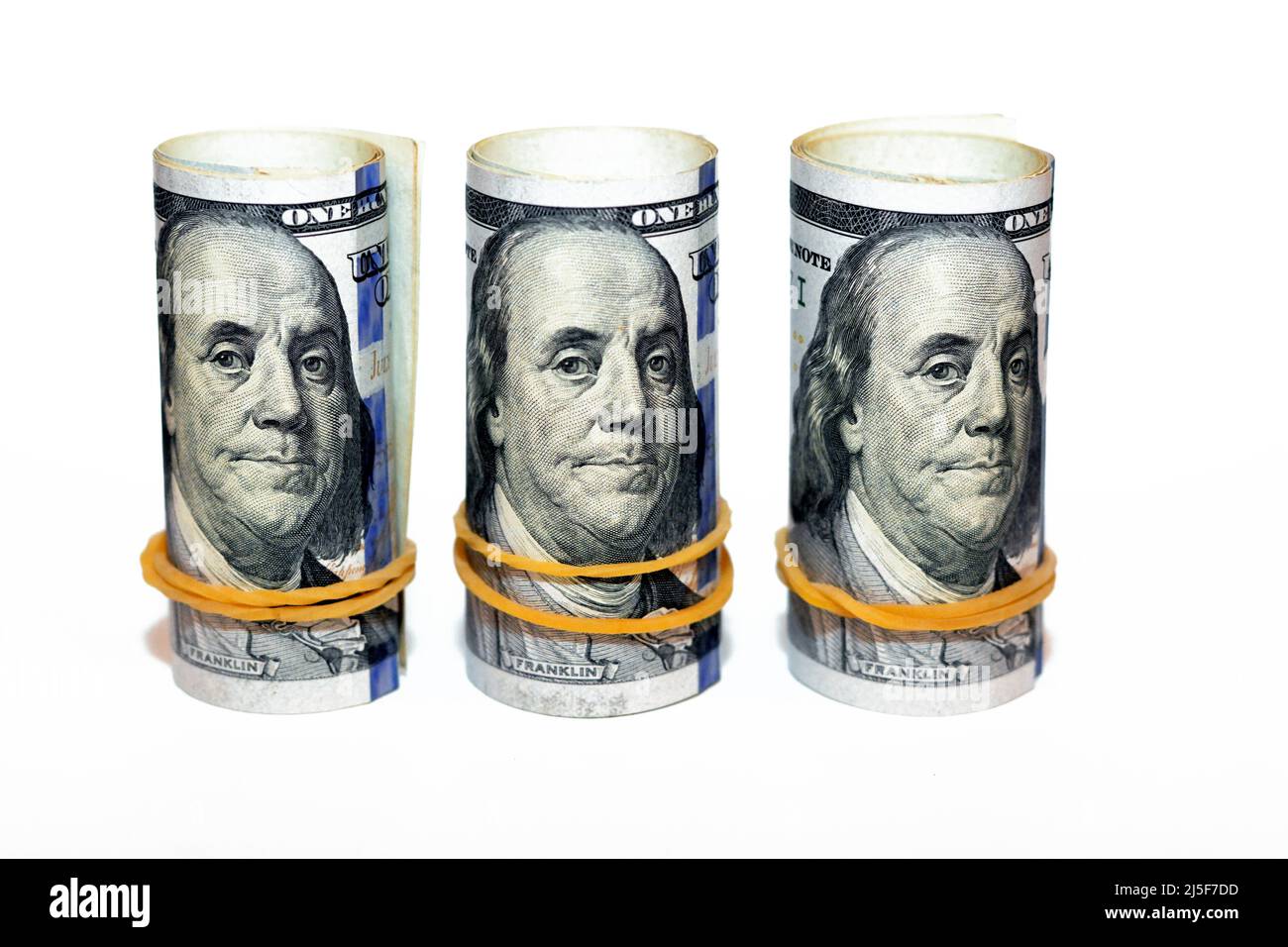 Bundles of money rolls of dollars isolated on white background, stack ...