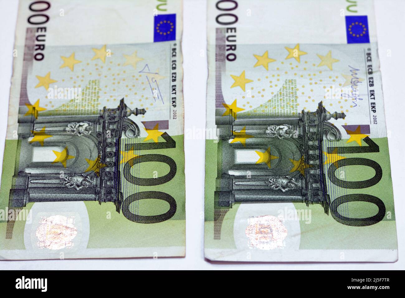 Obverse side of €100 one hundred Euro bill banknotes, currency of the ...
