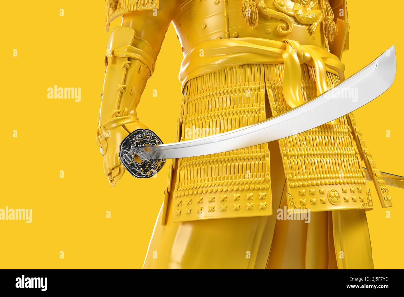 Close-up of samurai holding japanese katana sword. 3D Rendering Stock ...