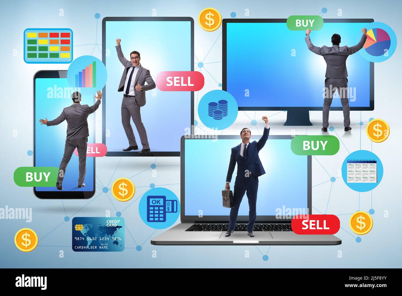 Online currency trading concept with the business people Stock Photo ...