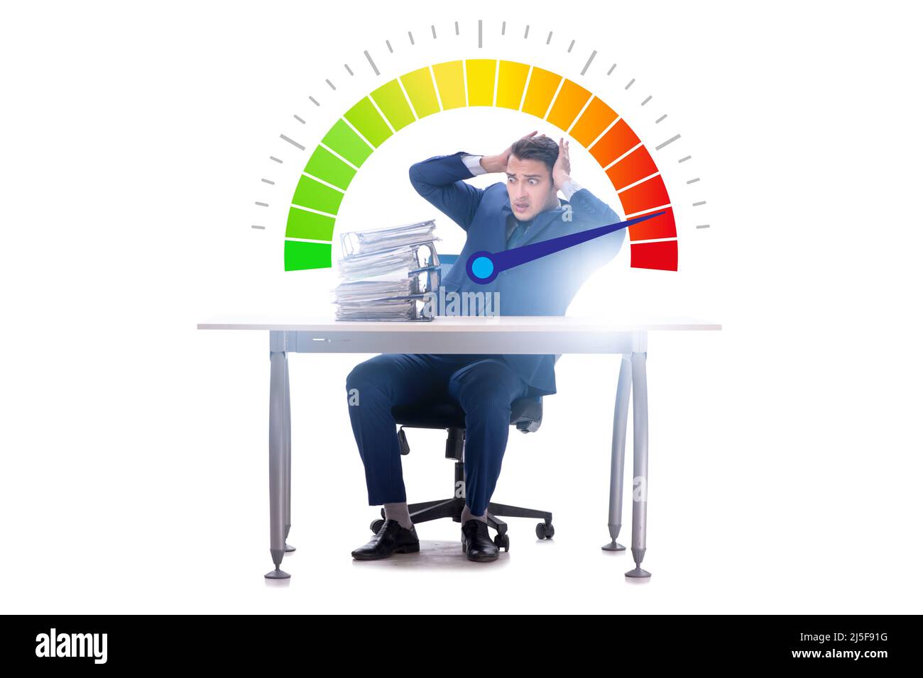 Businessman with the meter measuring his stress level Stock Photo - Alamy