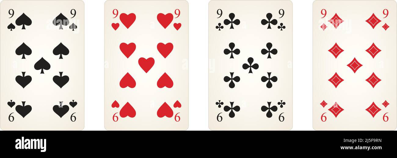 Play Card Symbol vector set with Number nine in diamonds, spades, clubs ...