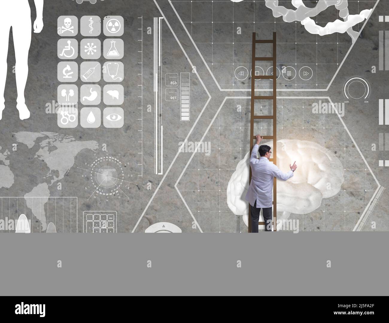 The male doctor climbing ladder in medical concept Stock Photo - Alamy