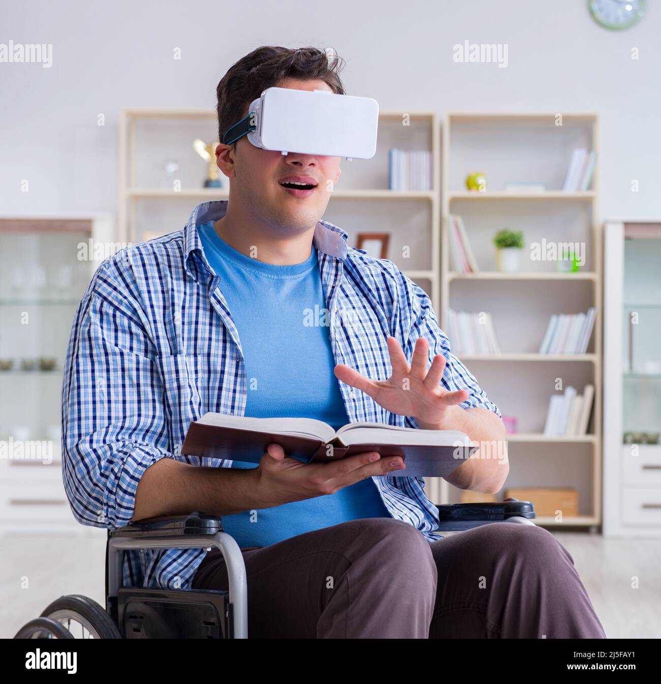 The disabled student studying with virtual reality glasses Stock Photo ...