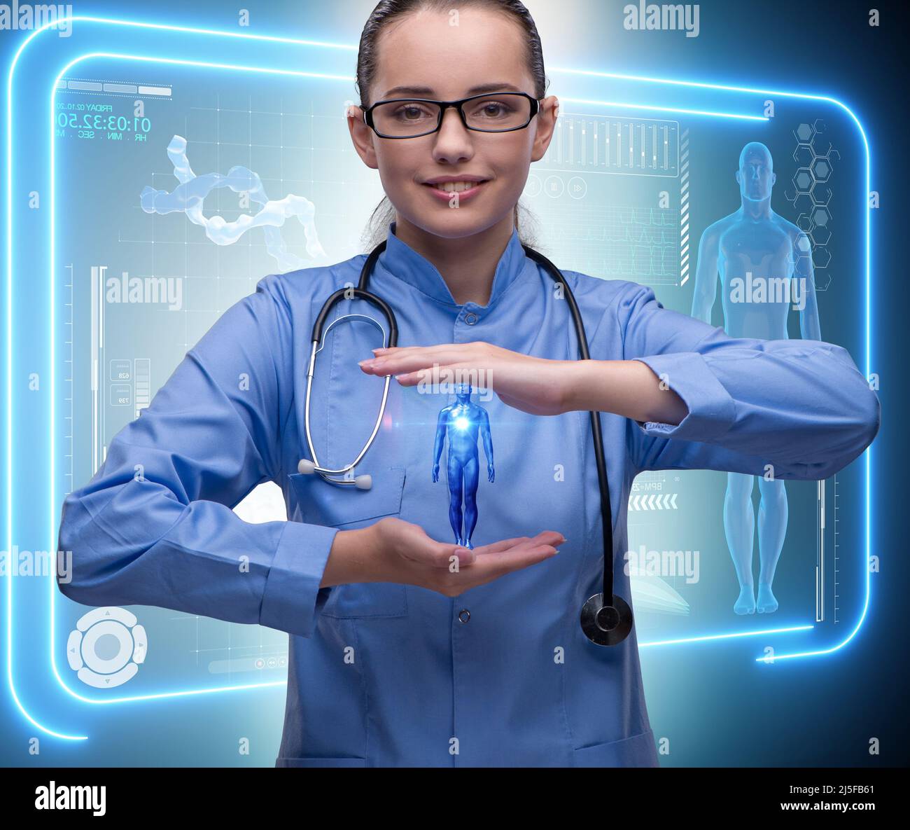 The woman doctor in futuristic medical concept Stock Photo - Alamy