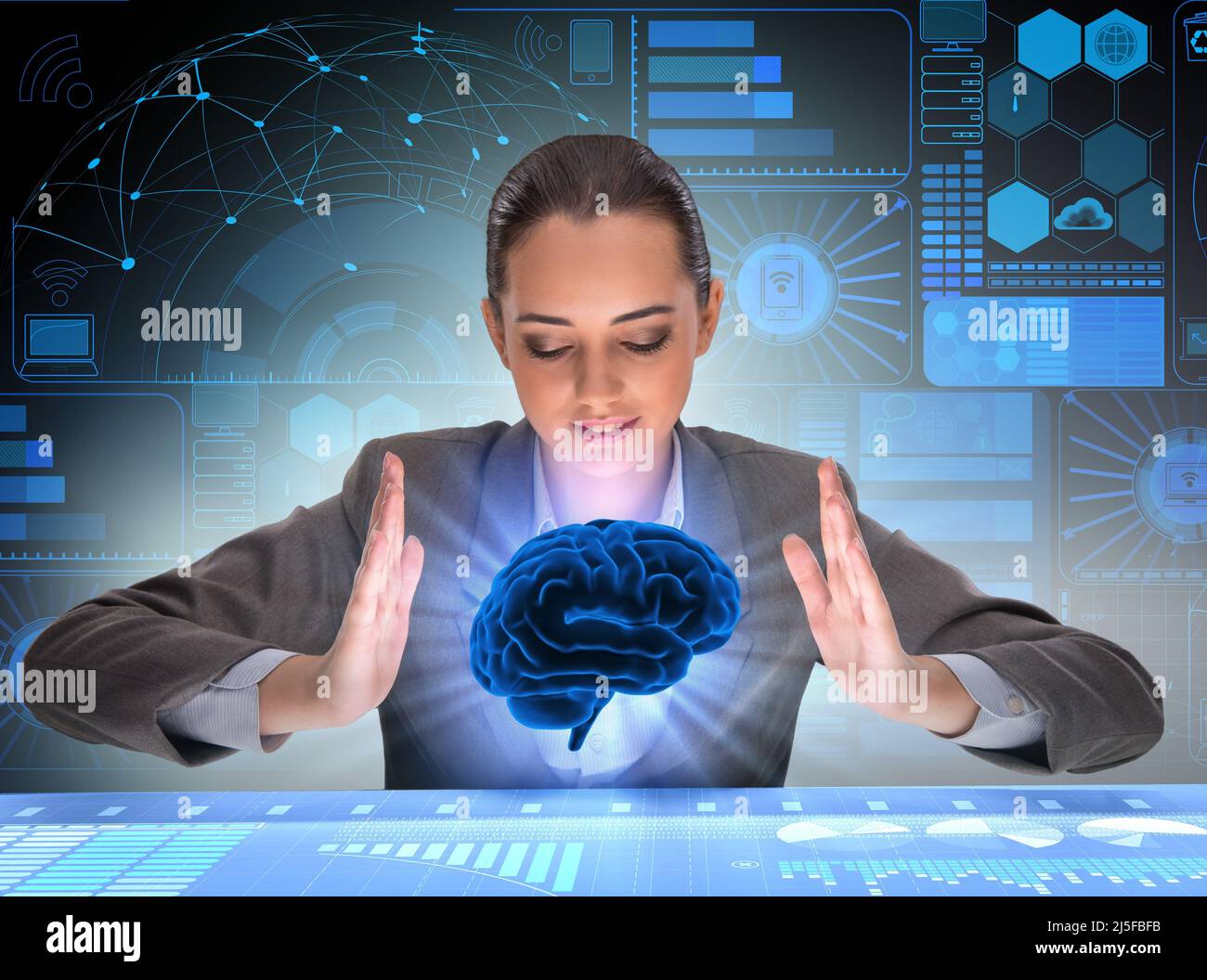 The businesswoman in artificial intelligence concept Stock Photo - Alamy