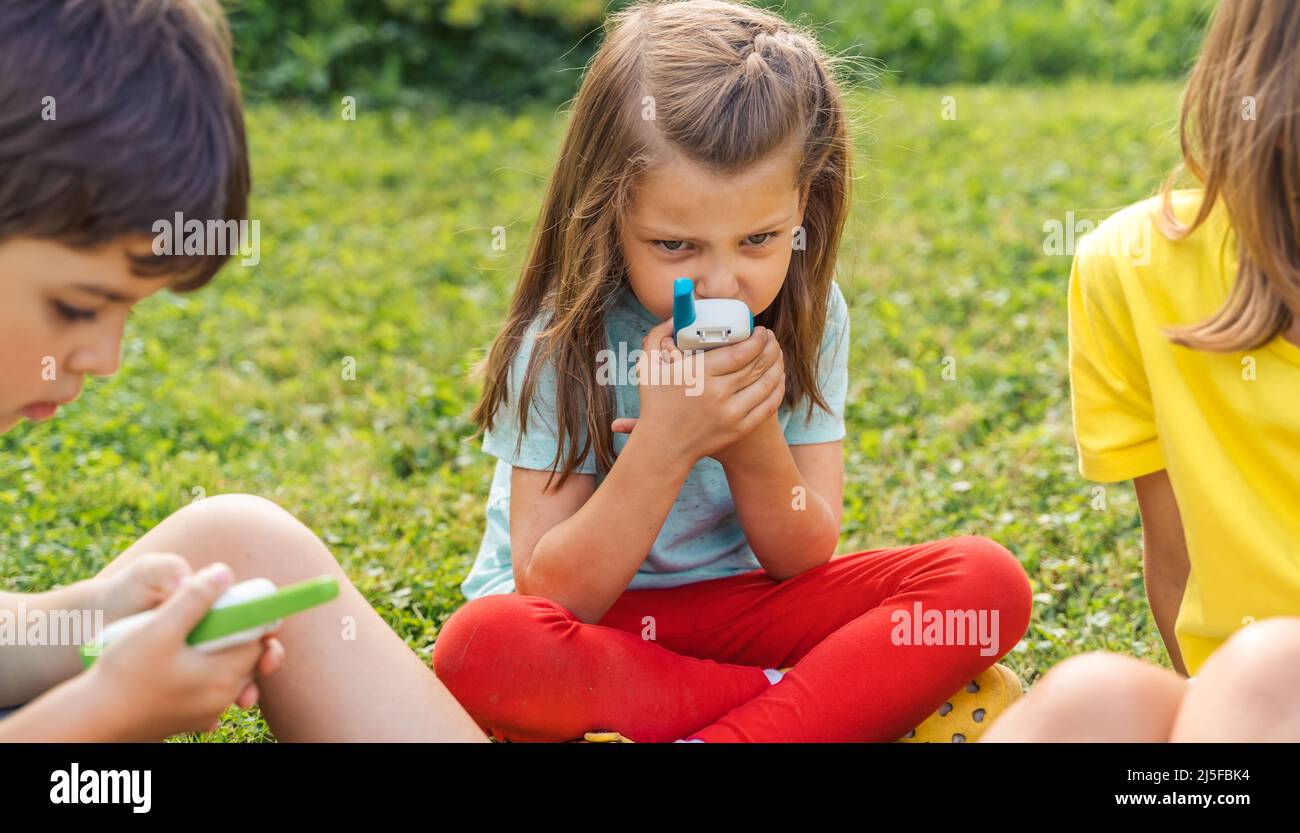 Small kids,girls play in walkie-talkie.Walkie Talkies with channels ...