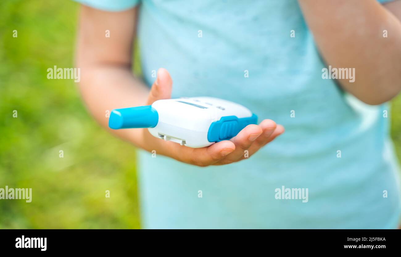 Small girl,kid play in walkie-talkie.Walkie Talkies with channels.Game ...