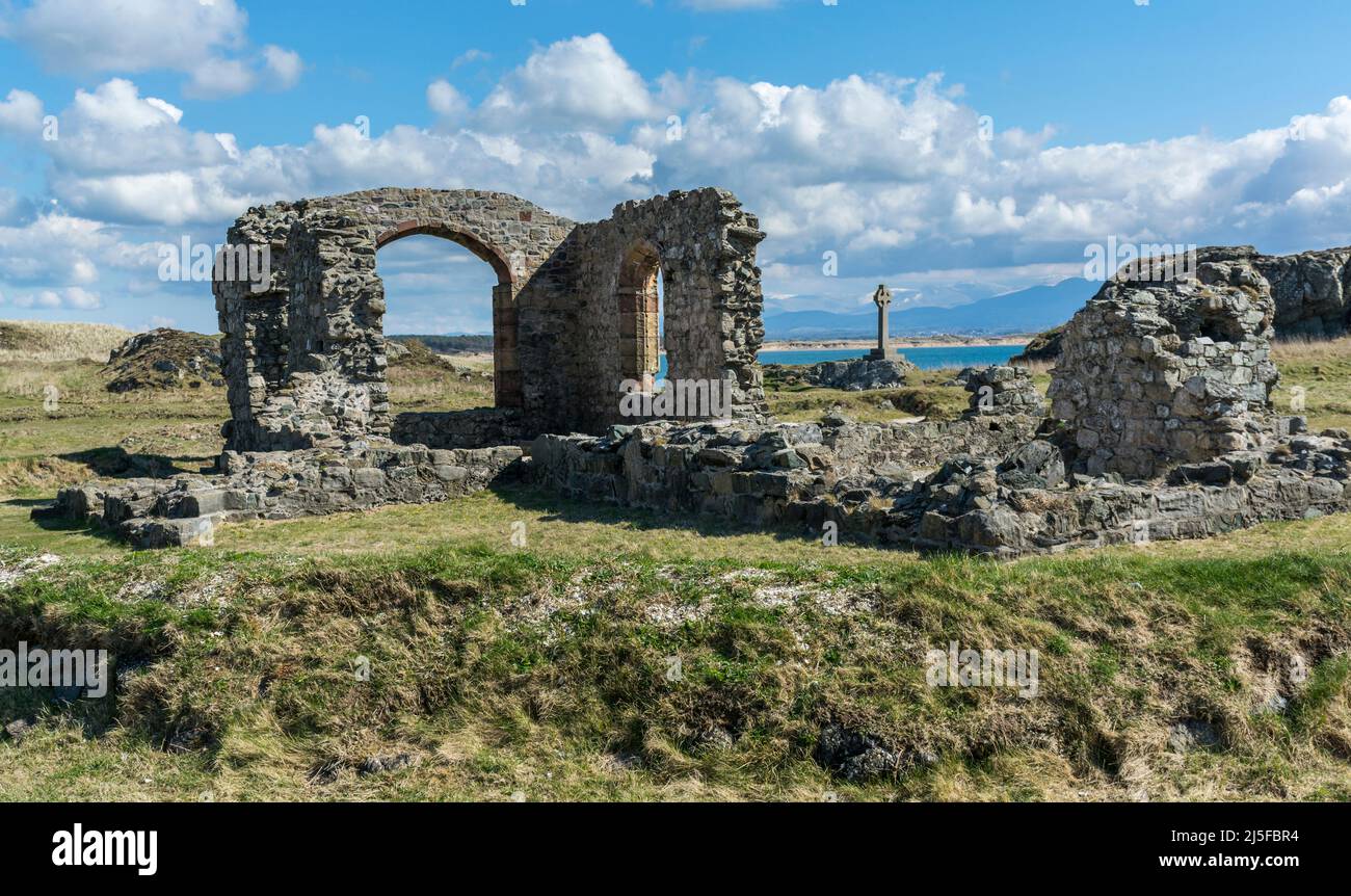 The ancient church ruins and monument, llanddwyn Island, Anglesey ...
