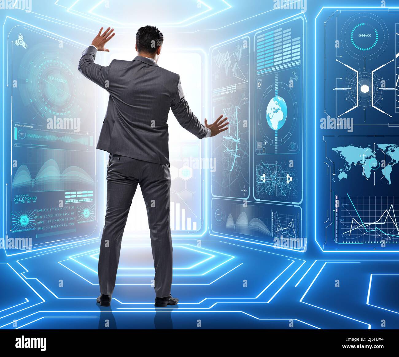The man pressing virtual button in data mining concept Stock Photo - Alamy