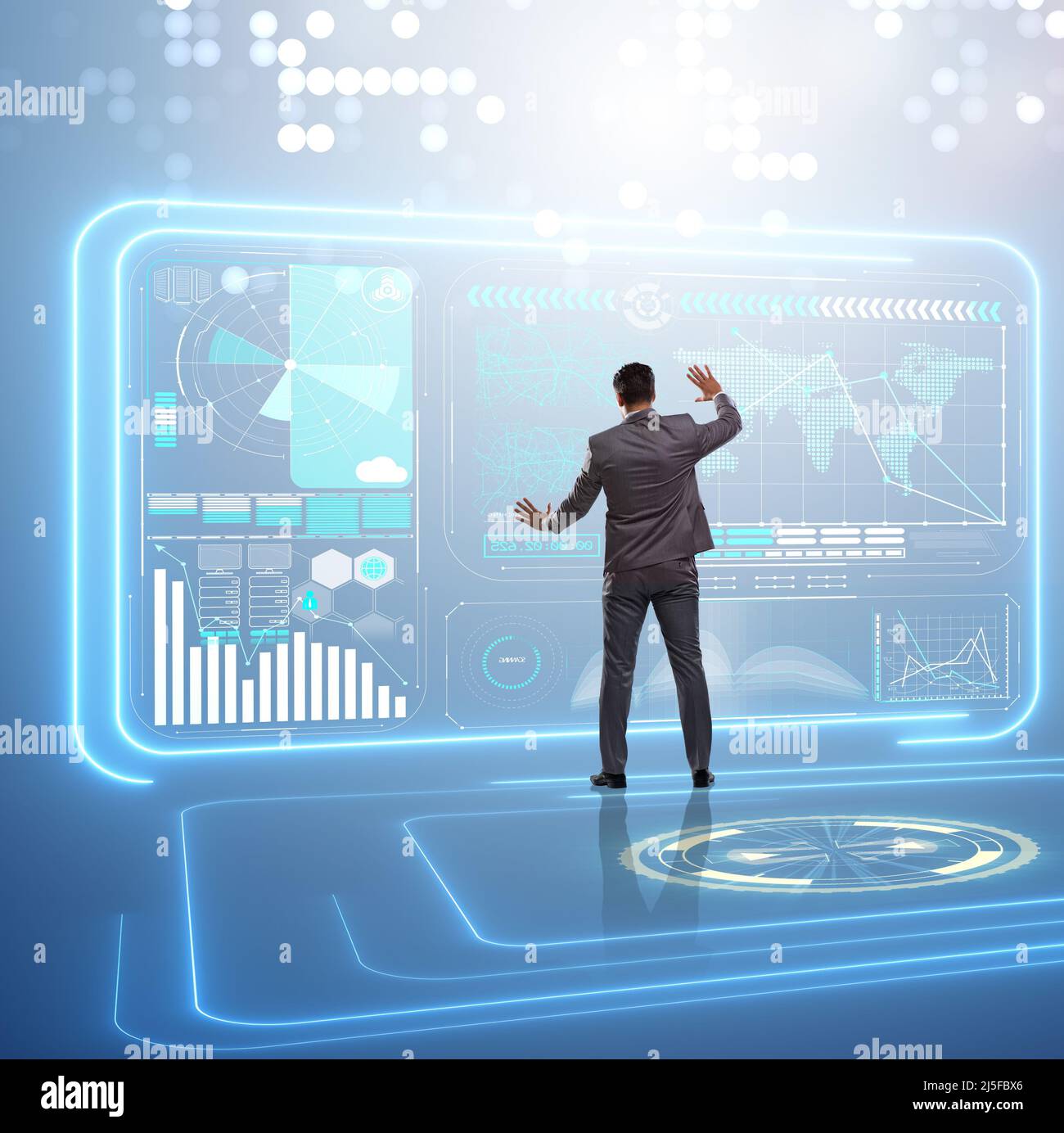 The man pressing virtual button in data mining concept Stock Photo - Alamy
