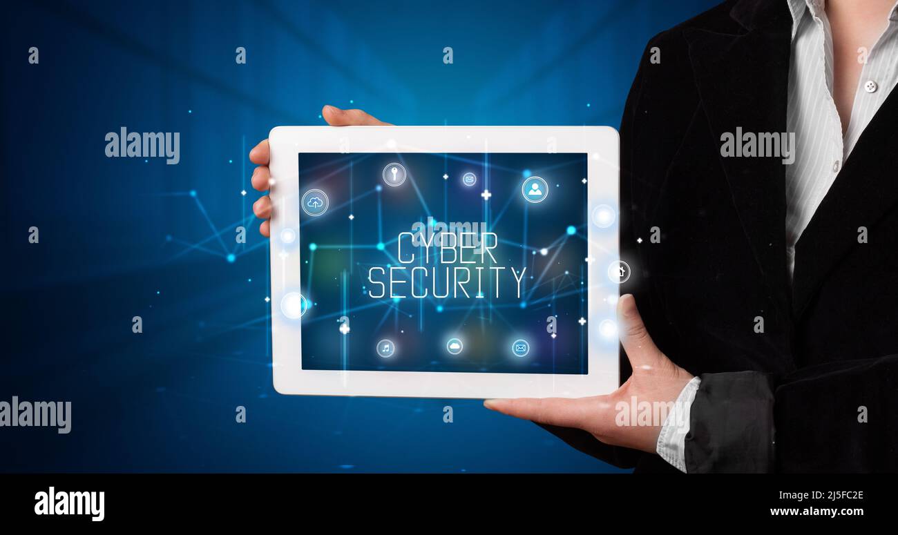 Person holding tablet, security concept Stock Photo - Alamy