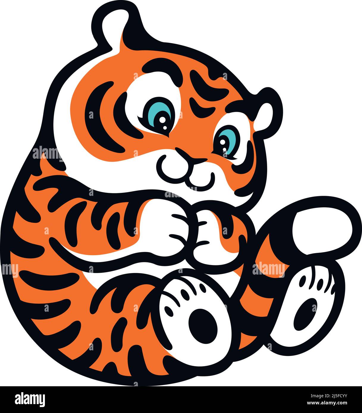 Cute Chubby Tiger Cub Lying and Playing with Its Tail Stock Vector ...