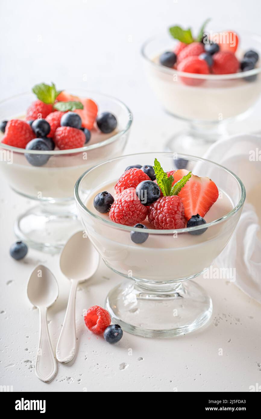 Fresh and sweet Panna Cotta made of gelatin and cream. Panna Cotta made ...