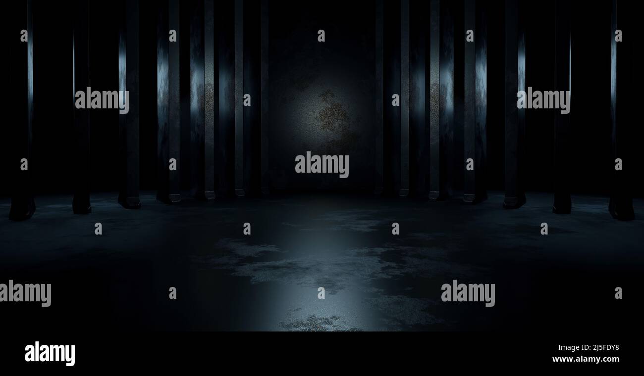 Abstract Scifi Grungy Pillars And Floor Spotlight Light Grey Background ...