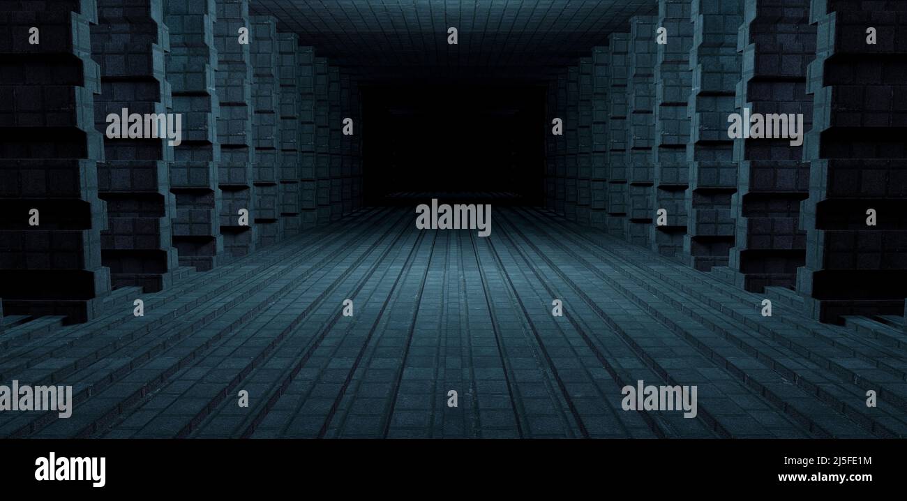 Robotic SciFi Concrete Alien Showroom Lighted Dark Blue Abstract ...