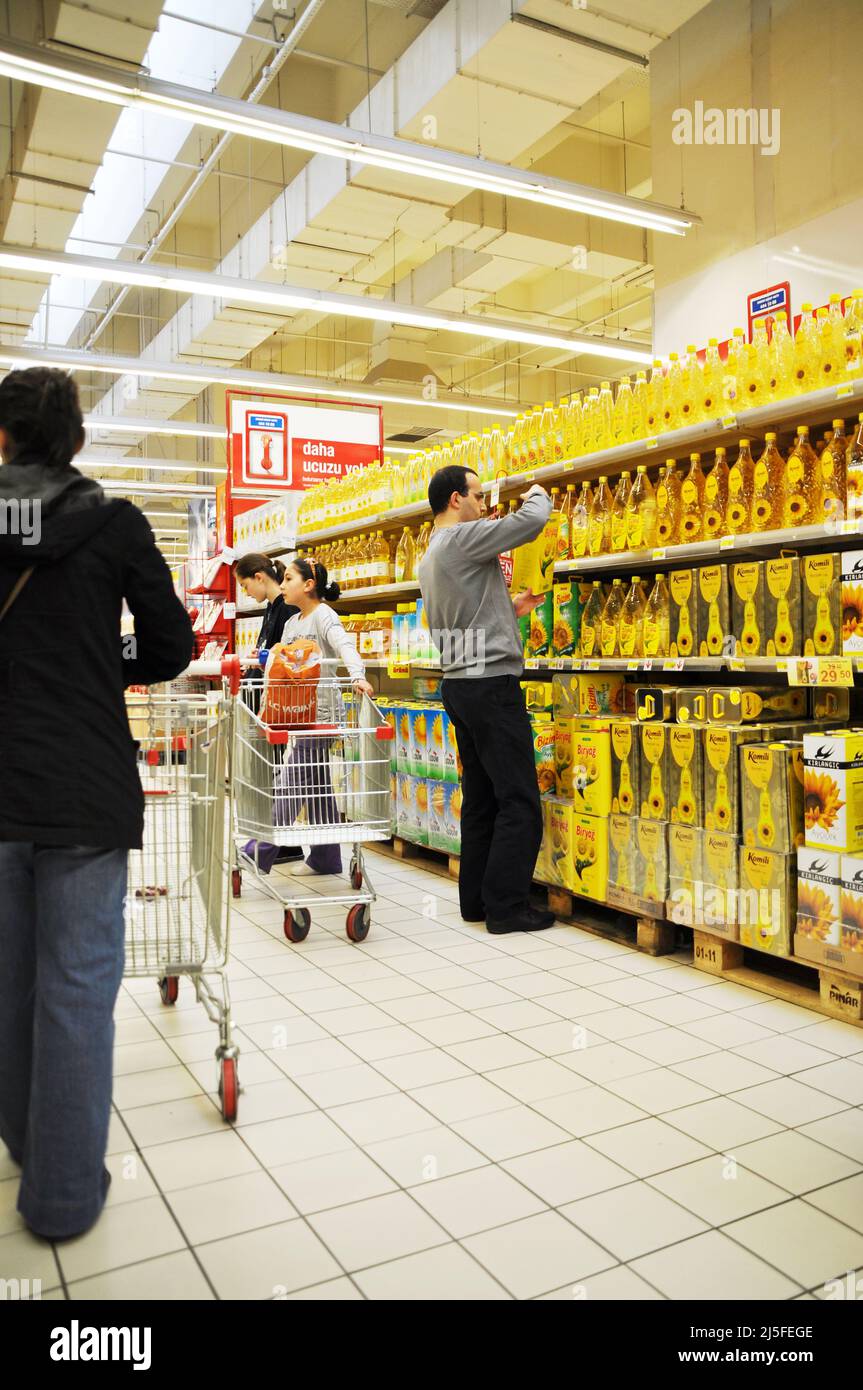 Carrefour supermarket chain, market corridors and products, Maltepe ...