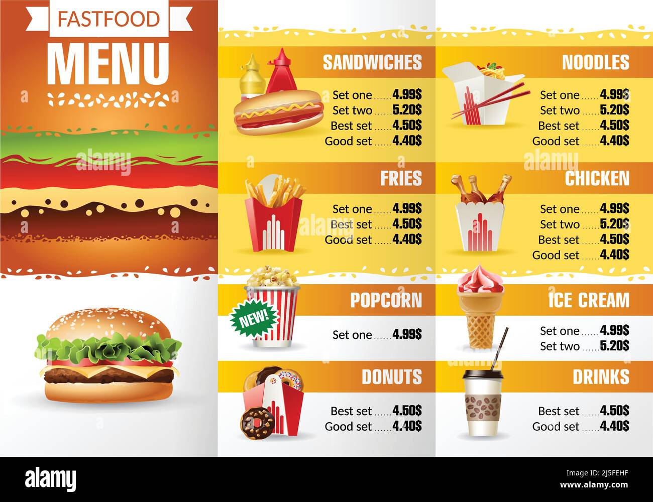 Vector illustration design menu fast food restaurant. Brochure template ...