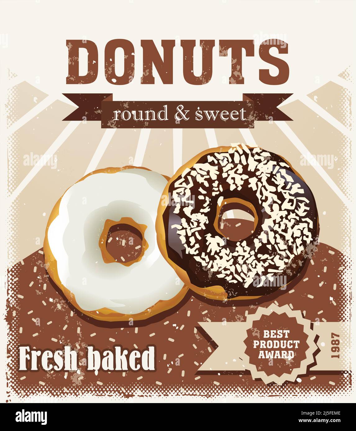 Vector illustration poster with donuts painted in vintage style Stock ...