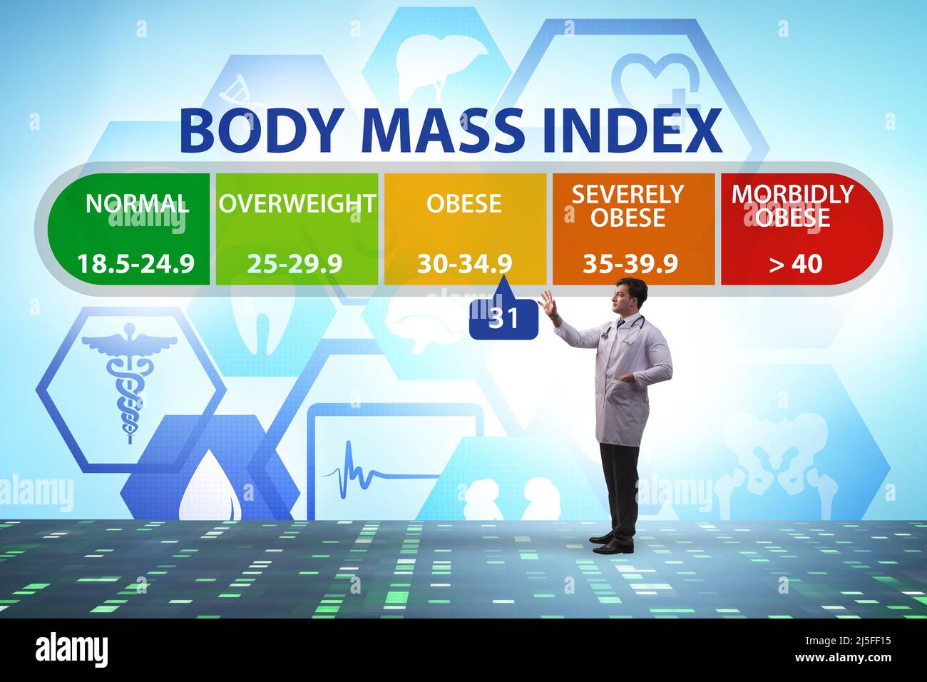 Concept of BMI - body mass index with the dietitian Stock Photo - Alamy