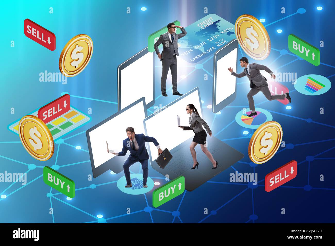 Online currency trading concept with the business people Stock Photo ...