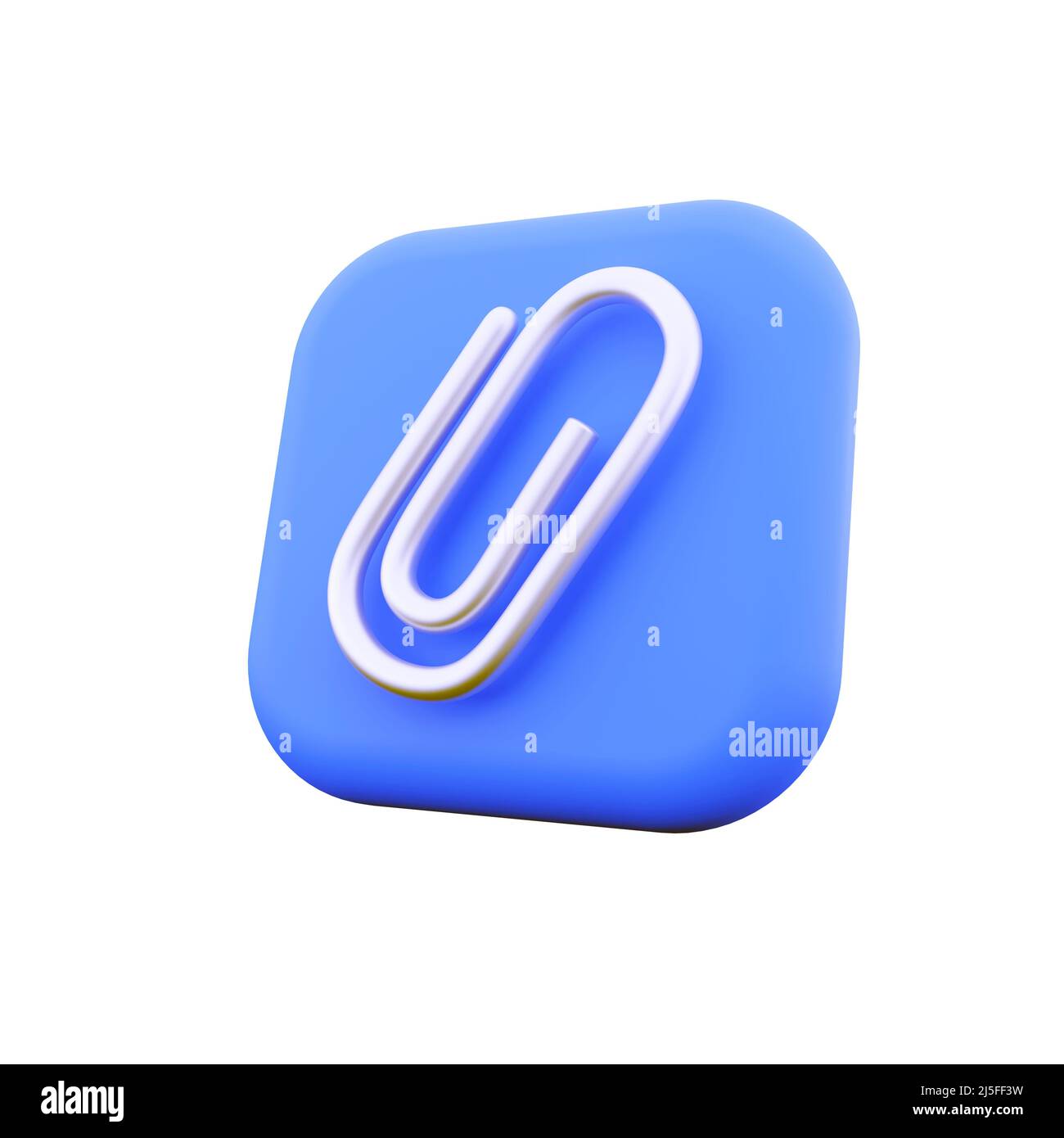 3d render Paper clip on blue button icon on white background. 3d ...