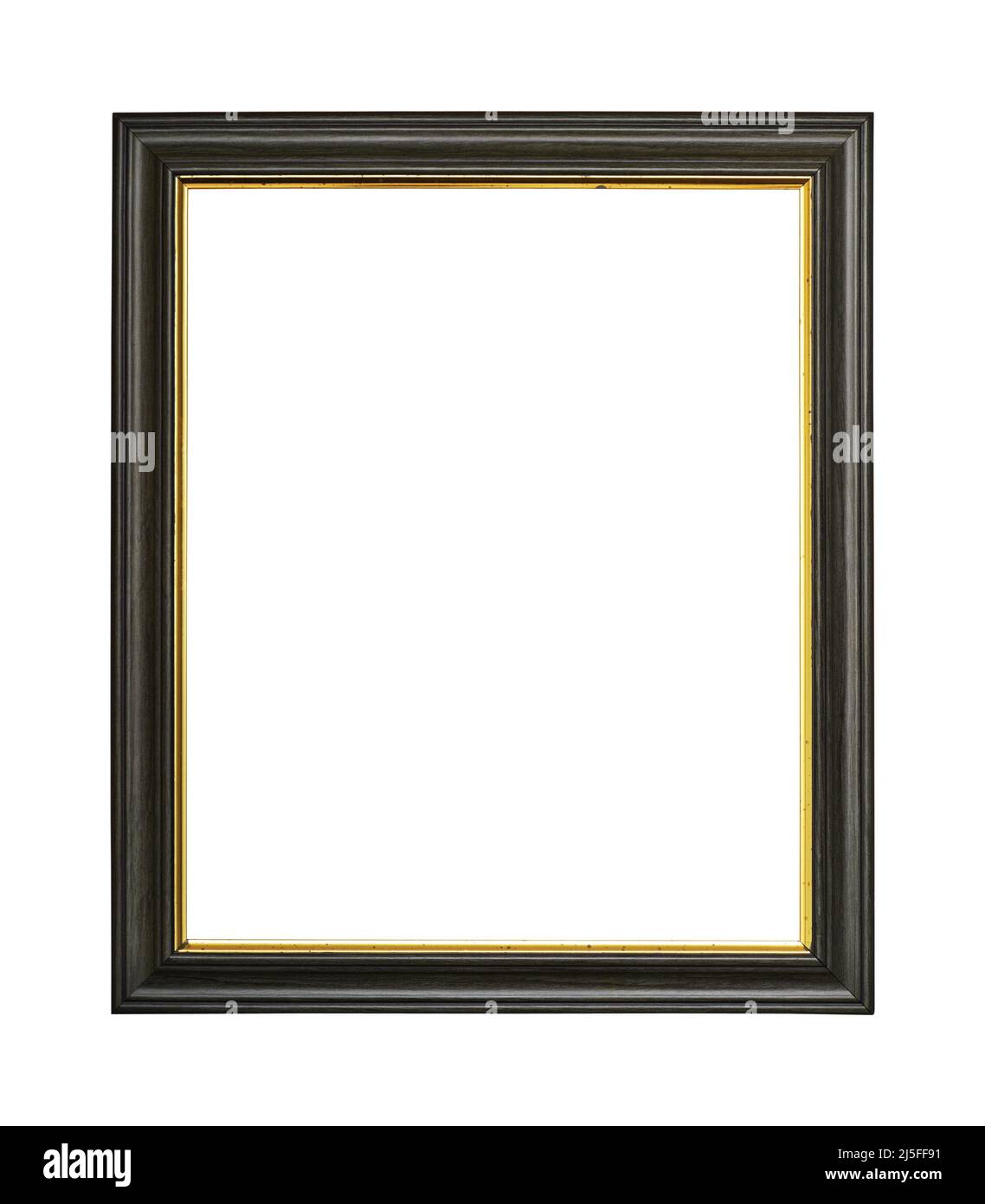 Rectangular empty wooden and gold gilded frame isolated on white ...