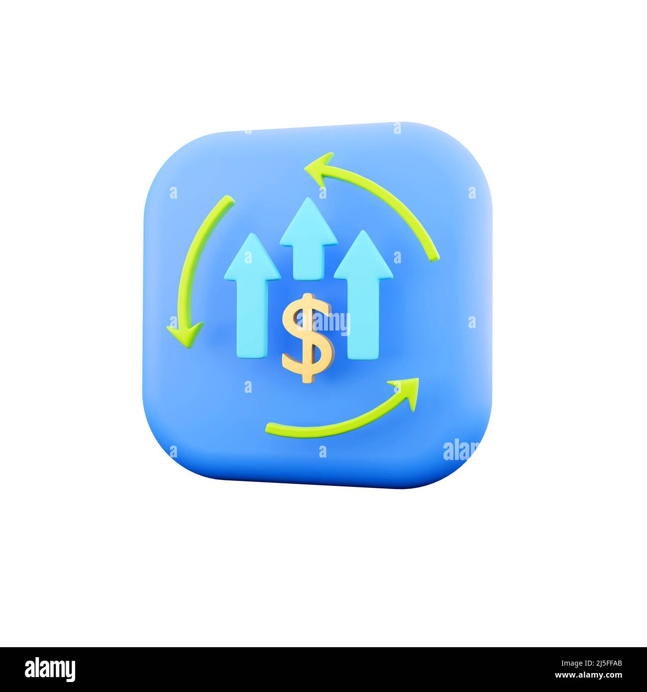 3d render Green up arrow and coin stacks on white background. Financial ...