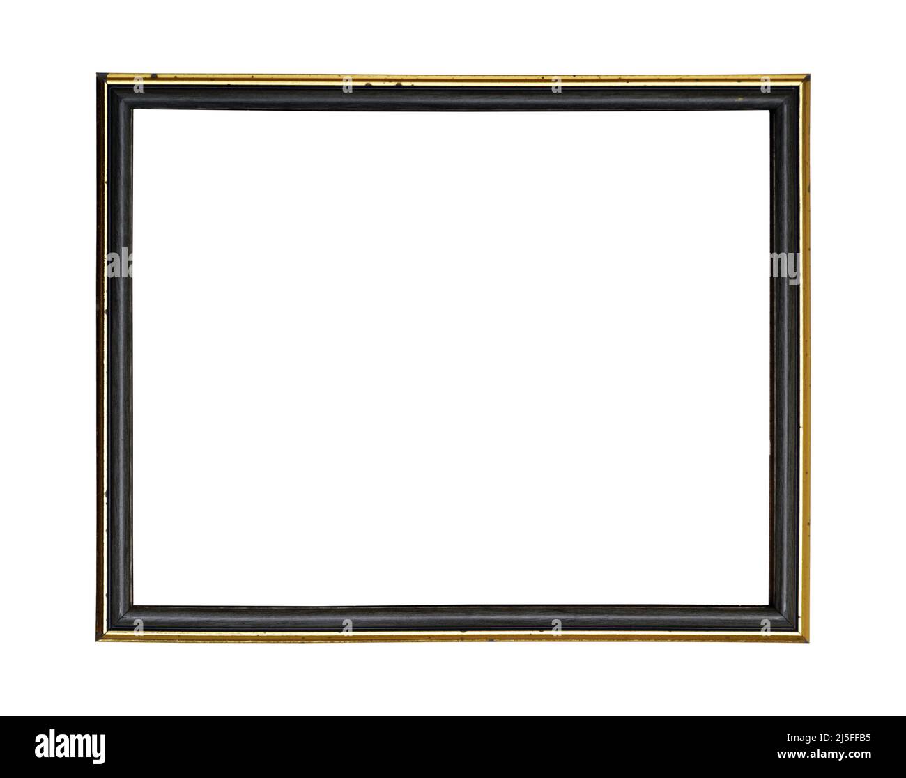 Rectangular empty wooden and gold gilded frame isolated on white ...