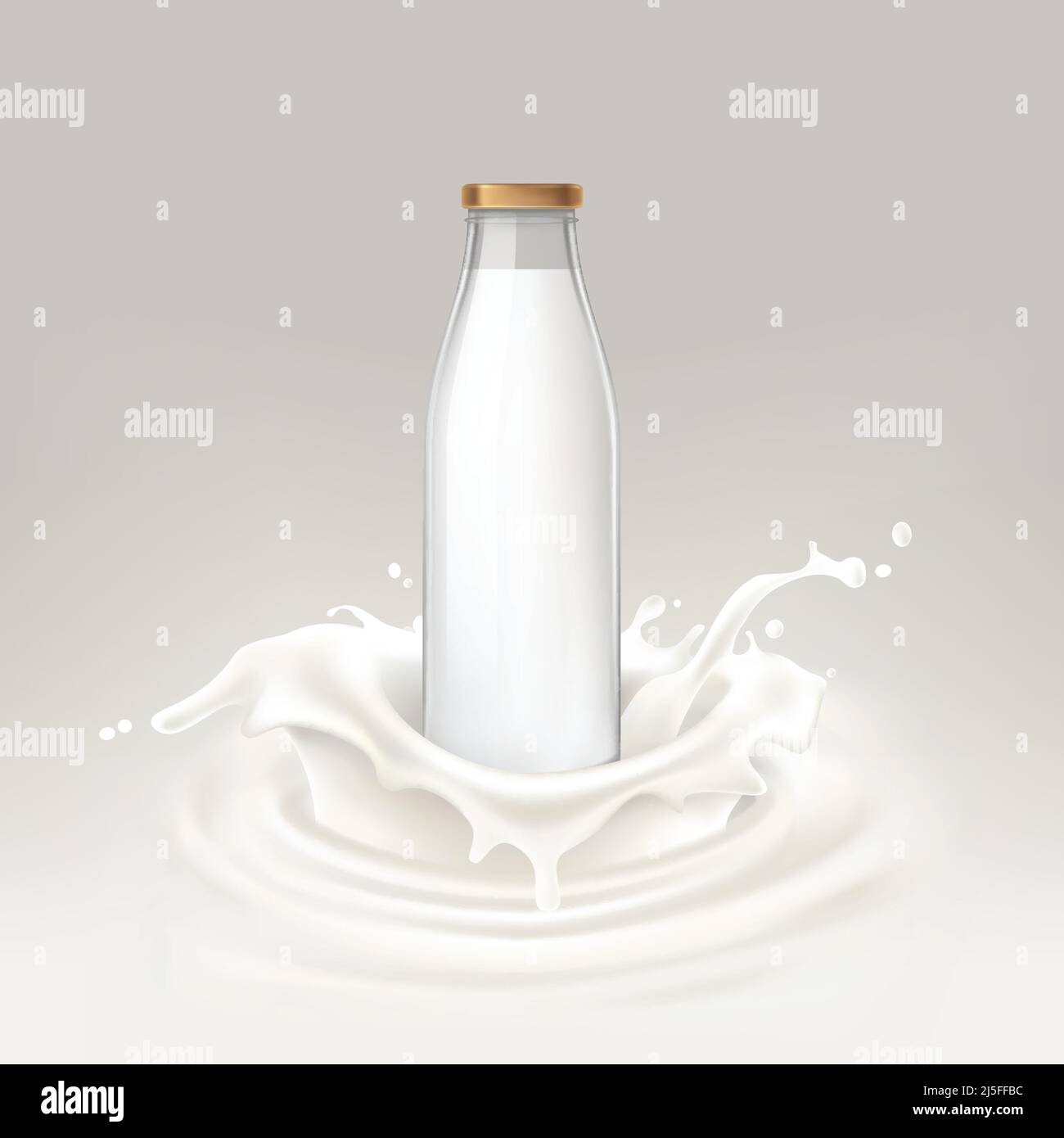 Vector illustration of bottle full of milk on a background of splashing ...