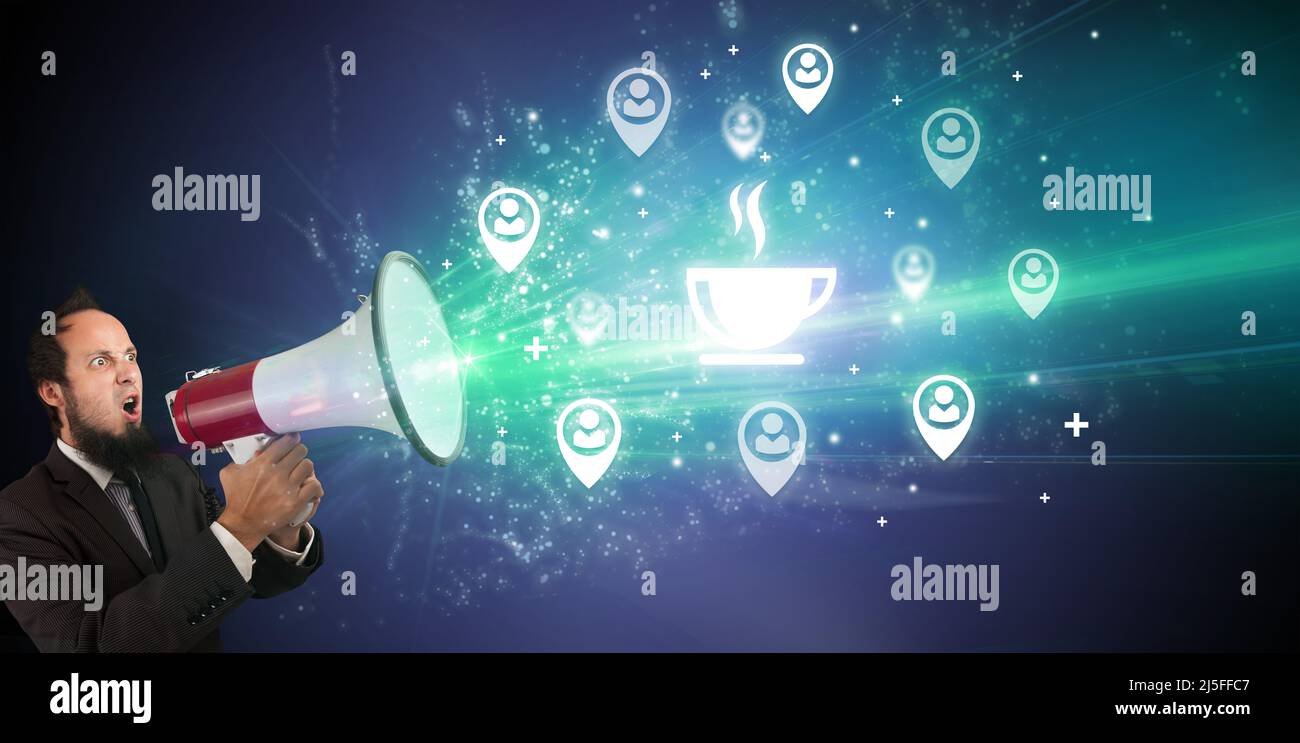 Young person with megaphone and business icon Stock Photo - Alamy
