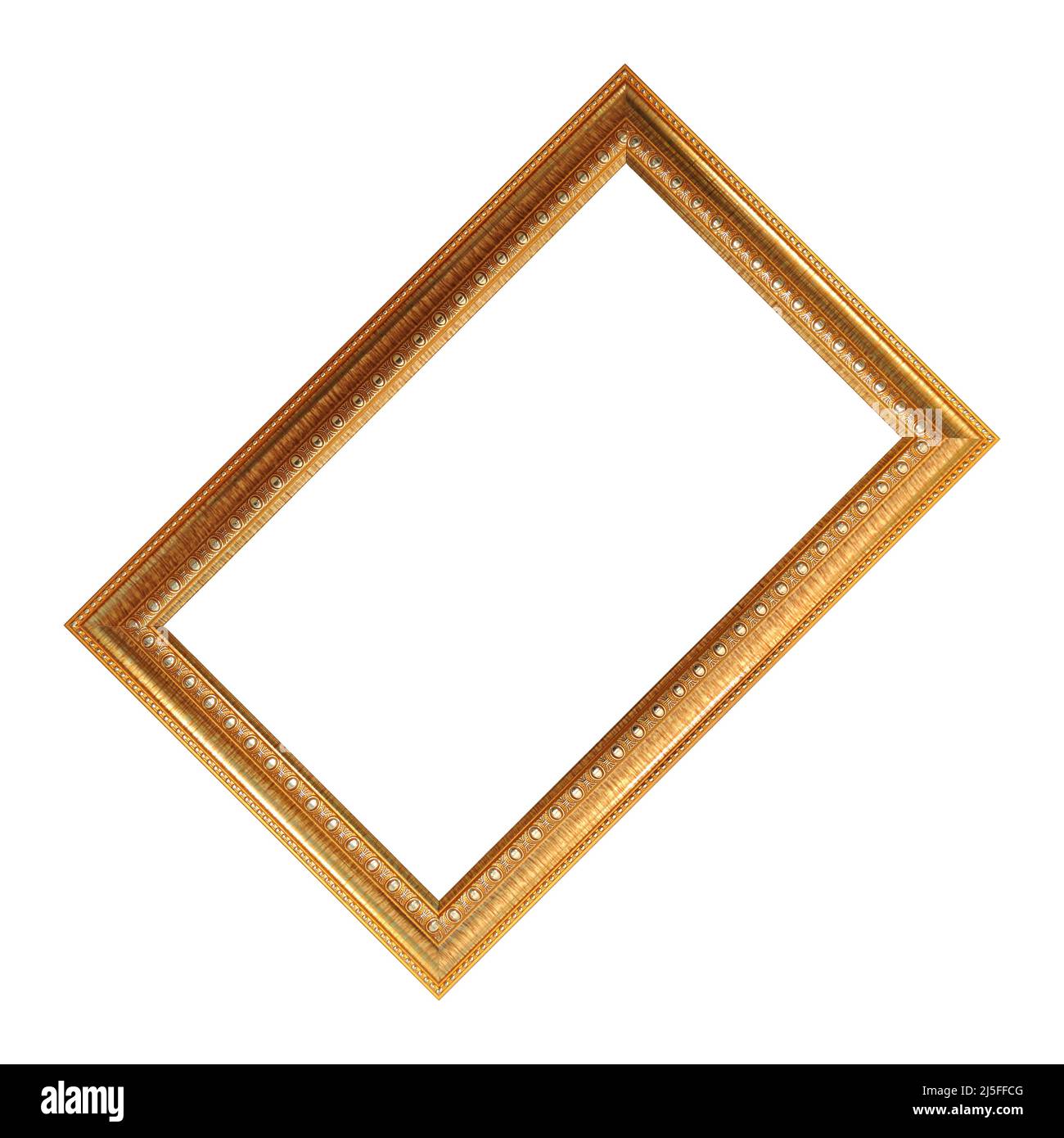 Rectangular empty wooden and gold gilded frame isolated on white ...
