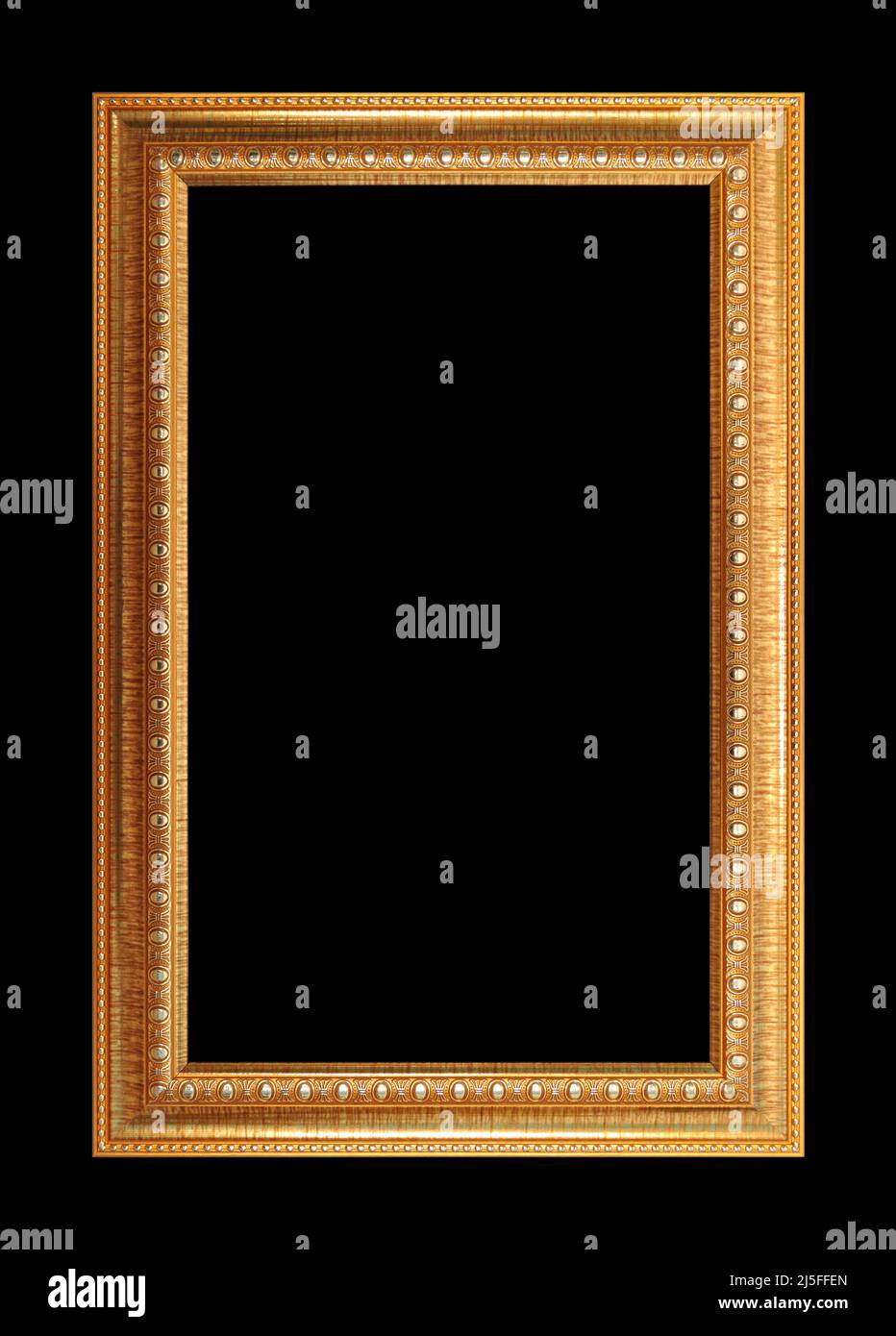 Rectangular empty wooden and gold gilded frame isolated on black ...