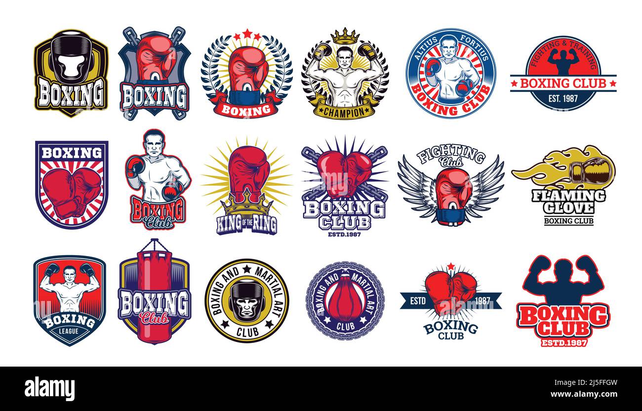 Big set of vector boxing emblems, badges, stickers isolated on white ...