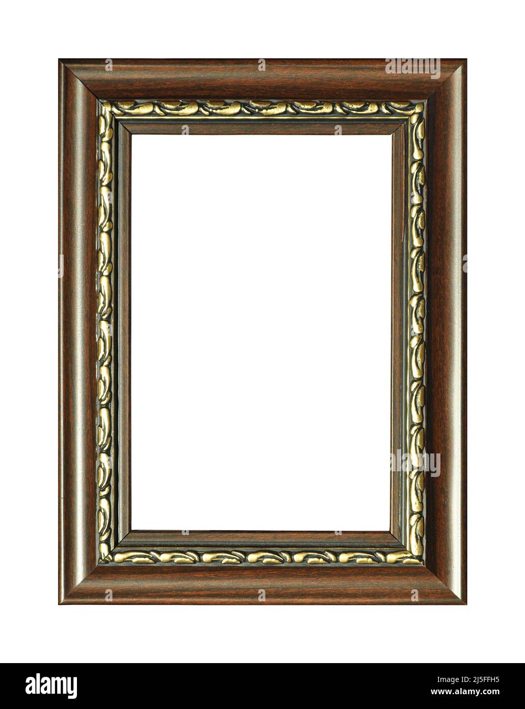 Rectangular empty wooden and gold gilded frame isolated on white ...