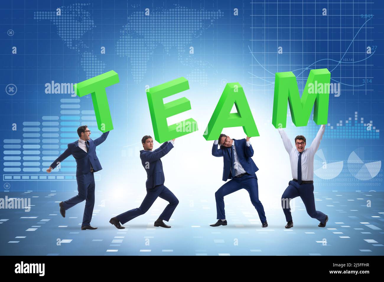 Teamwork concept with the people carrying team letters Stock Photo - Alamy