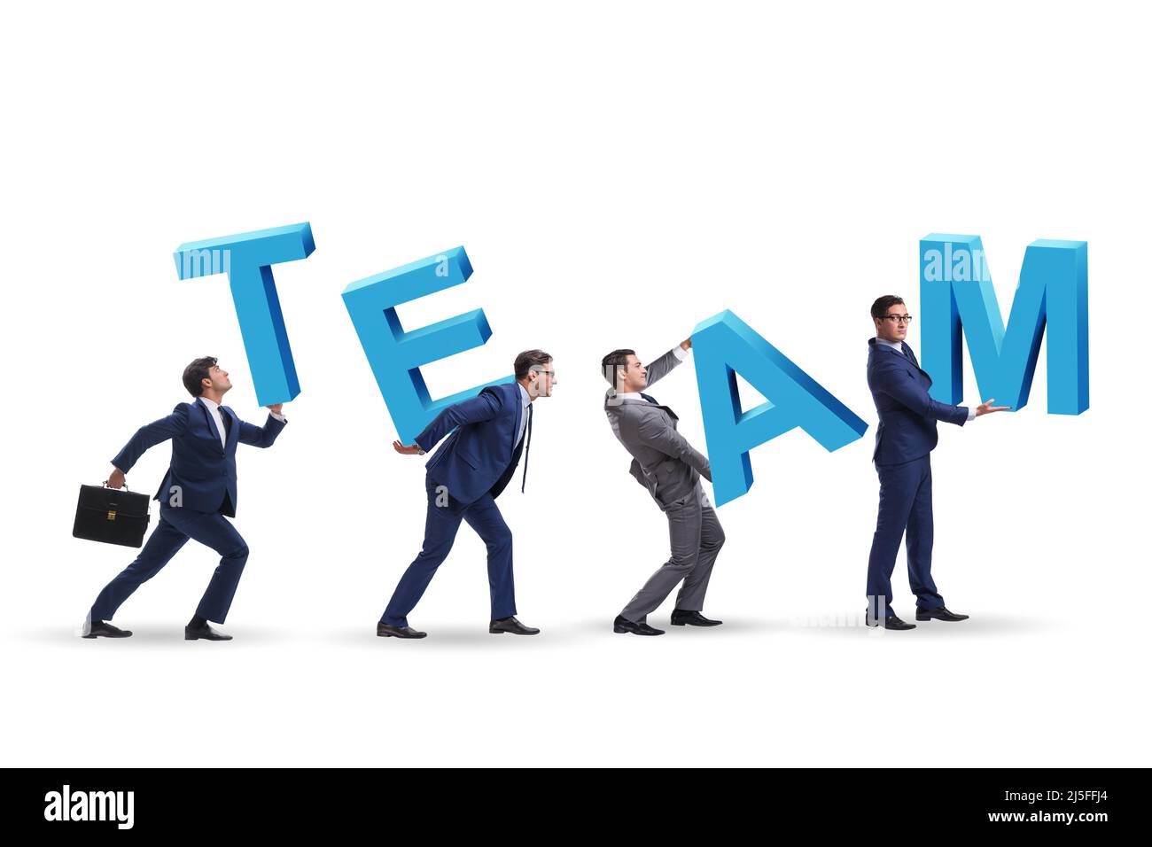 Teamwork concept with the people carrying team letters Stock Photo - Alamy