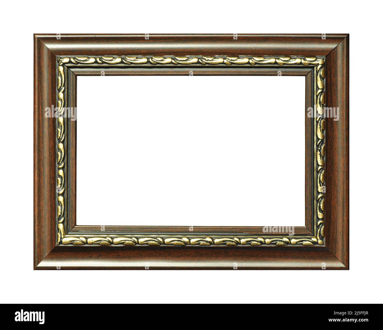 Rectangular empty wooden and gold gilded frame isolated on white ...