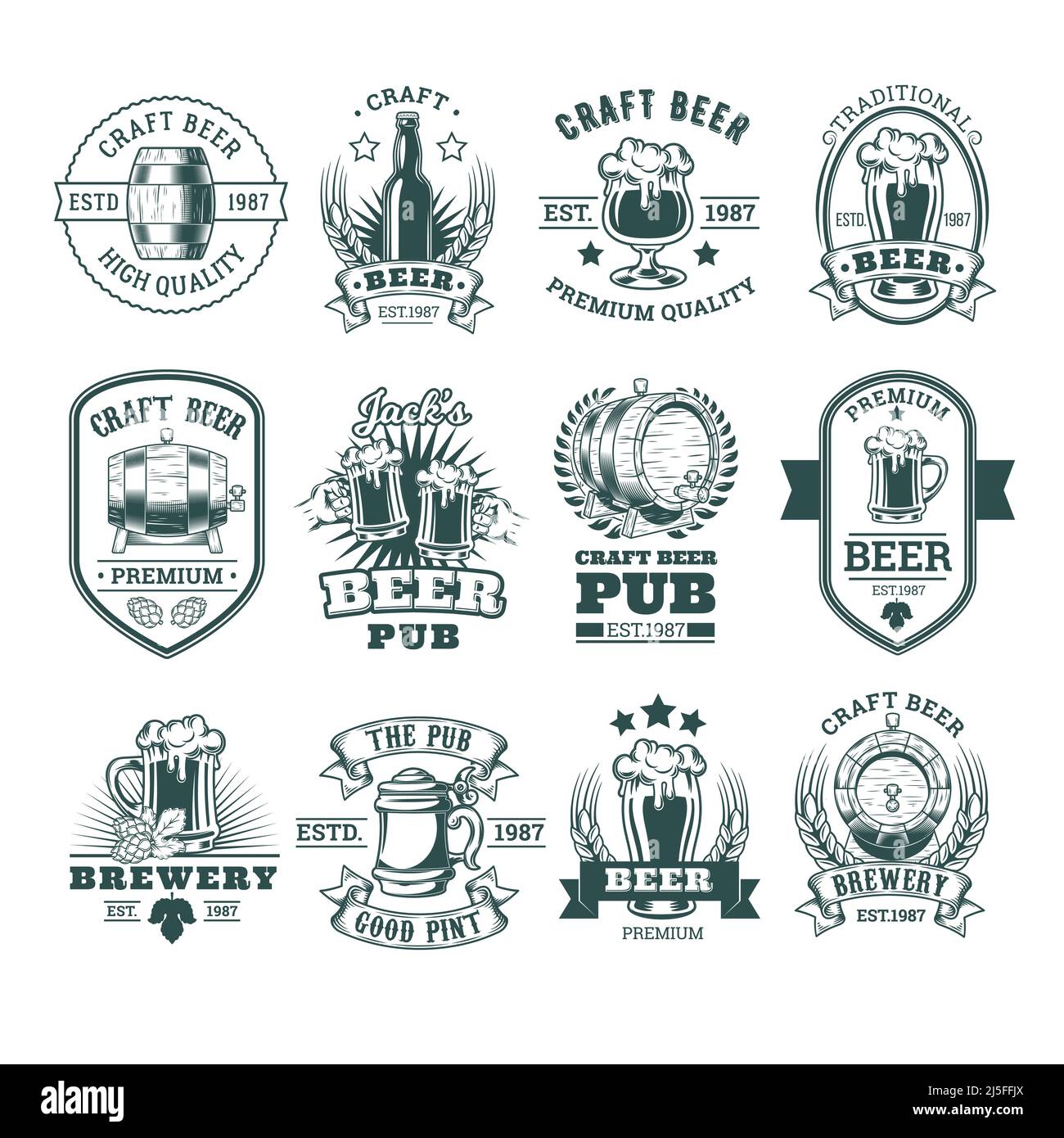 Vector collection of retro beer emblems, badges, stickers isolated on ...