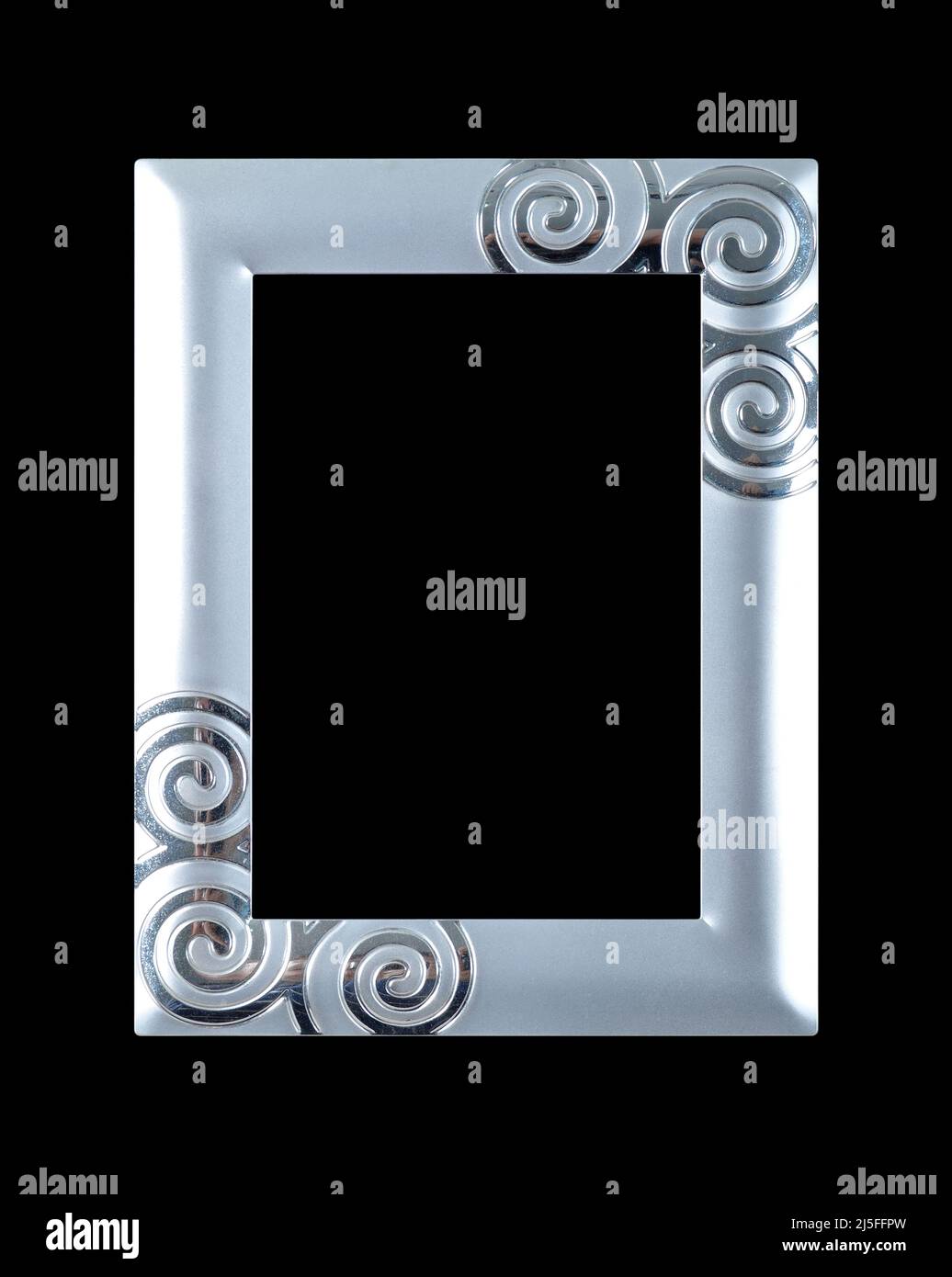 Rectangular empty wooden and silver gilded frame isolated on black ...