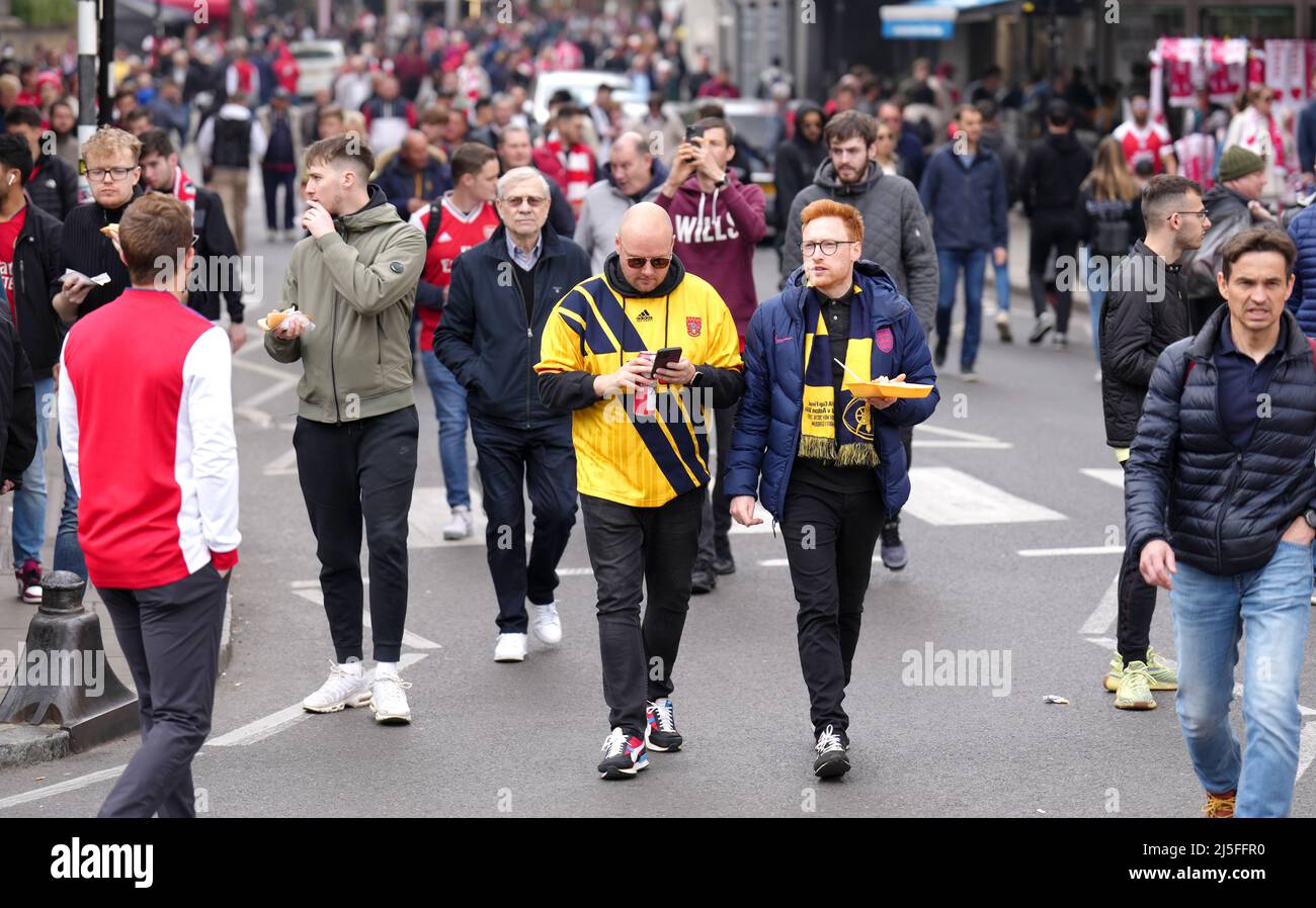 Arsenal fans outside the ground before the Premier League match at the ...