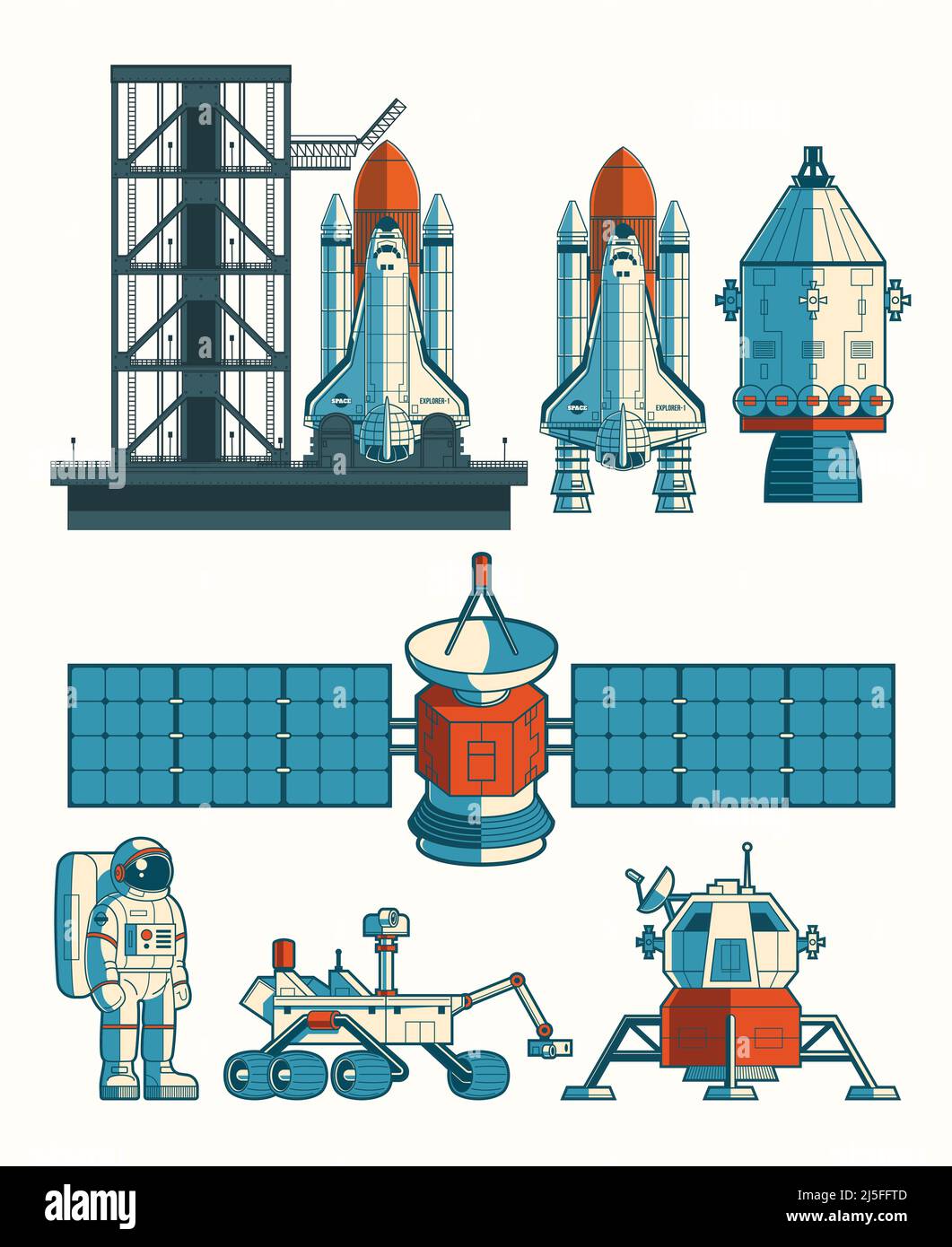 Set vector flat illustration of a rocket is ready for launch, space ...