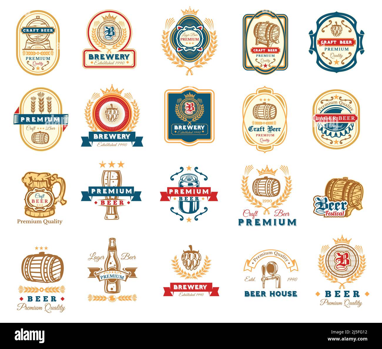 Vector collection of retro beer emblems, badges, stickers isolated on ...
