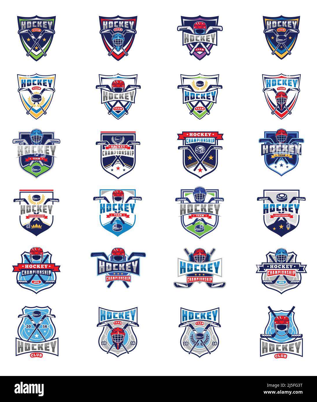 Vector set of color hockey badges, stickers, emblems isolated on white ...