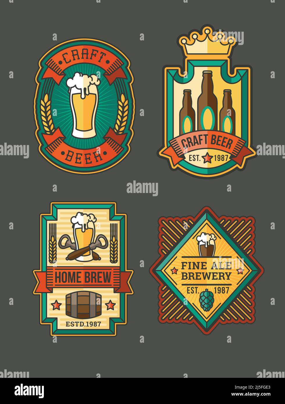 Vector collection of color retro beer labels, emblems, stickers ...