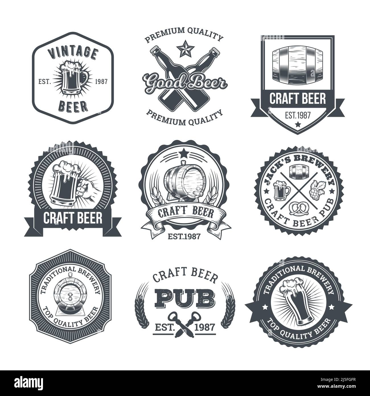 Vector collection of retro beer emblems, badges, stickers isolated on ...