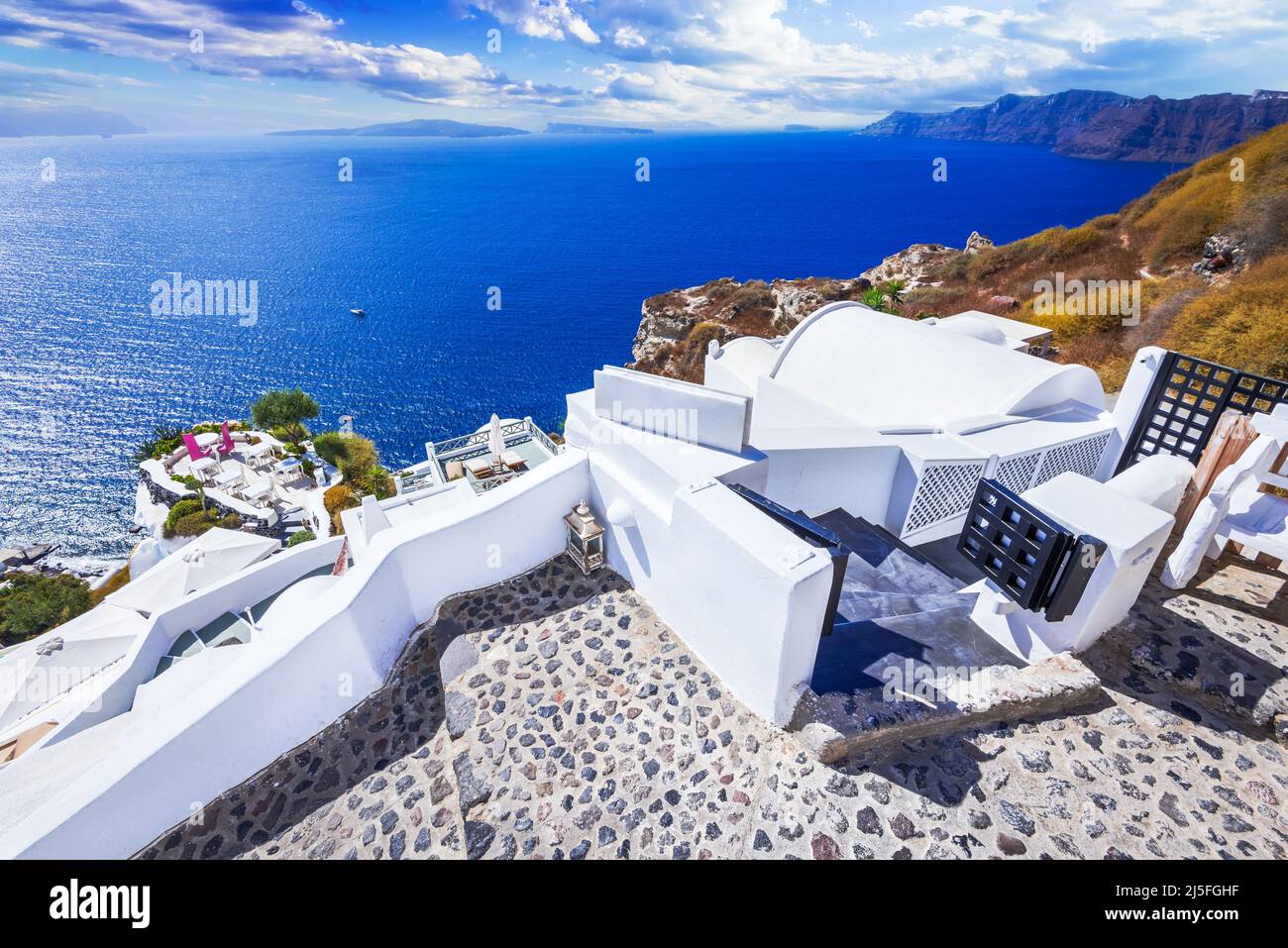 Santorini, Greece. Famous attraction of white Oia city, Greek Cyclades ...