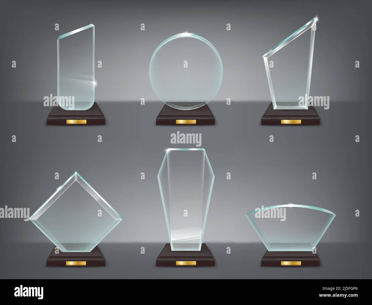 Collection of isolated vector illustration of modern glass trophies ...